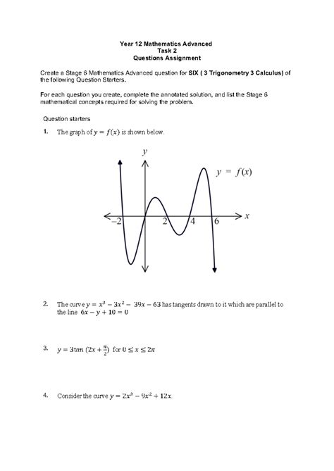 Year 12 Mathematics Advanced Task 2 Question Starters Year 12 Mathematics Advanced Task 2
