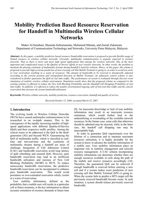 Pdf Mobility Prediction Based Resource Reservation For Handoff In