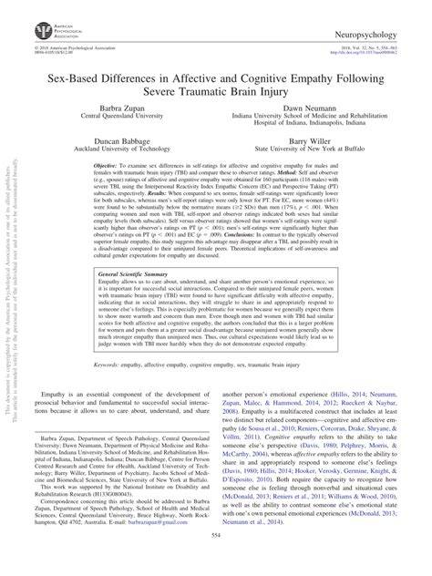 Pdf Sex Based Differences In Affective And Cognitive Empathy
