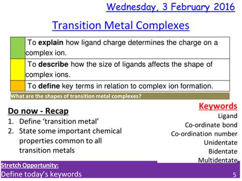 Transition Metal Complexes Teaching Resources