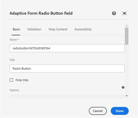 Adaptive Forms Core Component Radio Button Adobe Experience Manager