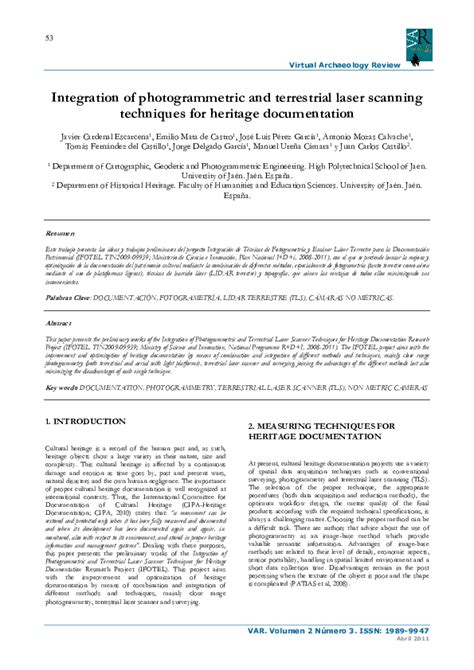 Pdf Integration Of Photogrammetric And Terrestrial Laser Scanning Techniques For Heritage