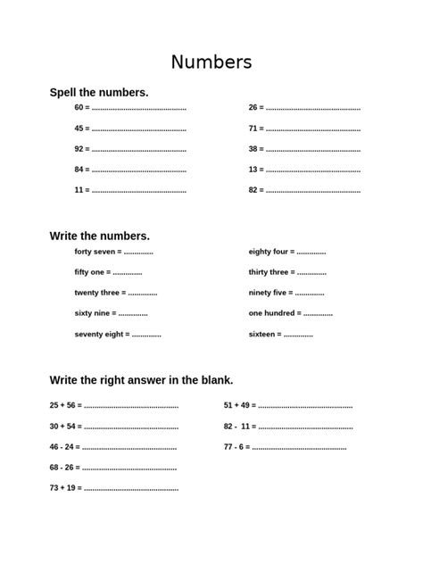 Numbers Exercises Pdf
