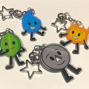 Bfdi 2in Keychains Firey Leafy Teardrop And Nickel Object Show