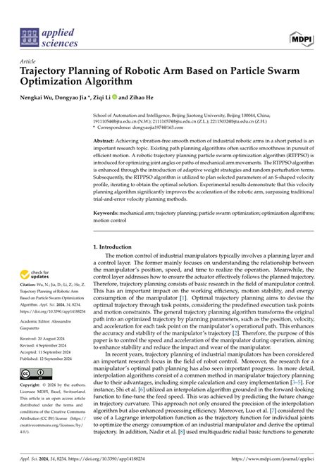 Pdf Trajectory Planning Of Robotic Arm Based On Particle Swarm