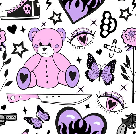 Y2k Emo Girl Glamour Pink Seamless Pattern Backgrounds In Trendy 2000s