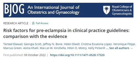 Risk Factors For Pre Eclampsia In Clinical Practice Guidelines