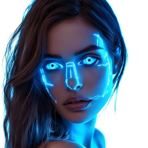 A Beautiful Woman With Bioluminescent Glowing Circuit On Her Face Glowing Blue Eyes Long Hair