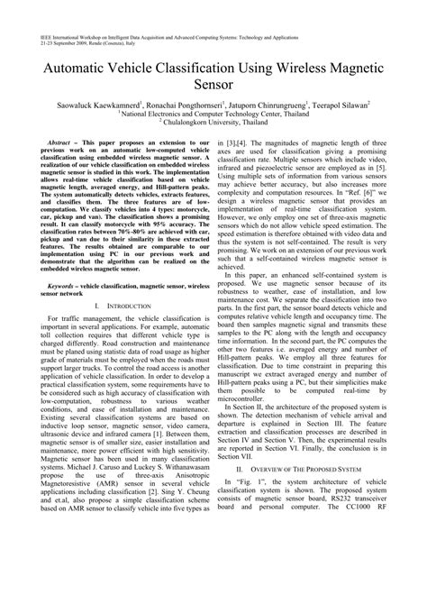 Pdf Automatic Vehicle Classification Using Wireless Magnetic Sensor