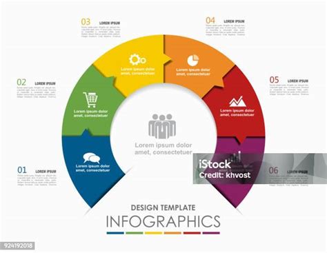 Infographic 템플릿입니다 벡터 일러스트입니다 워크플로 레이아웃 다이어그램 비즈니스 단계 옵션 배너에 사용할 수 있습니다 6에 대한 스톡 벡터 아트 및 기타 이미지
