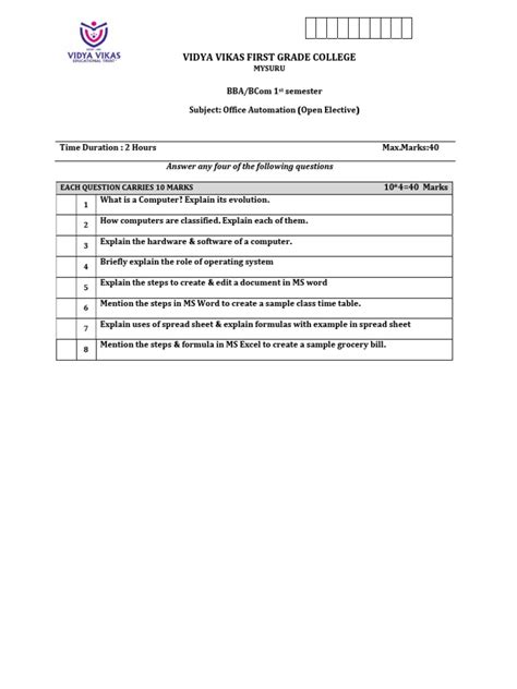 Office Automation Question Paper Pdf