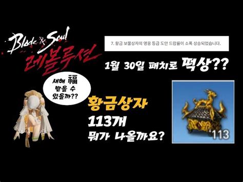 1월 30일 패치로 떡상한 황금상자 113개 한번 열어봤습니다 블레이드and소울 레볼루션 공식 커뮤니티