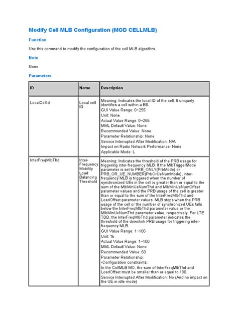 Modify Cell Mlb Configuration Mod Cellmlb Function Pdf