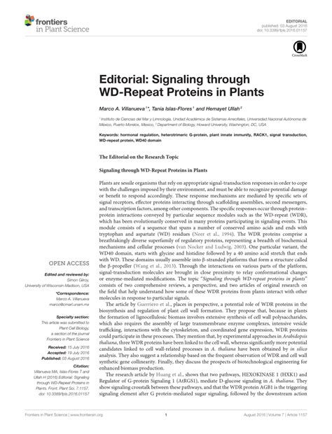 Pdf Signaling Through Wd Repeat Proteins In Plants