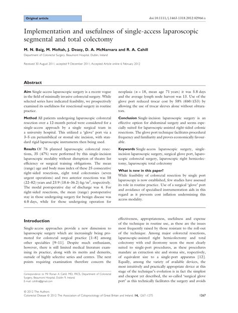 Pdf Implementation And Usefulness Of Single Access Laparoscopic Segmental And Total Colectomy