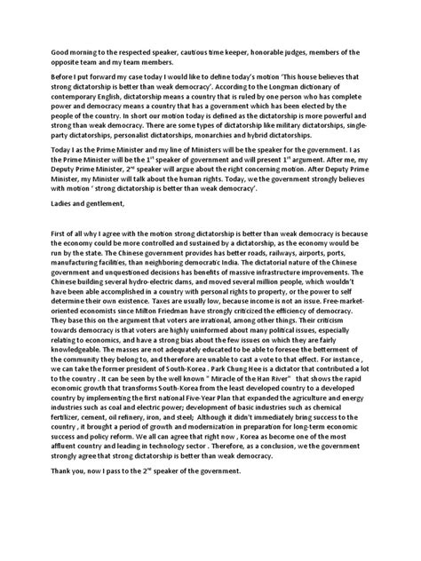 Debate Script Pdf Dictatorship Democracy