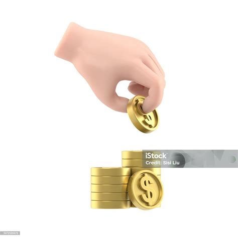 만화 제스처 아이콘 모형3d 동전을 주는 아이콘 손 돈 개념 황금 동전 디자인 요소 흰색 배경에 3d 렌더링 3차원 형태에 대한 스톡 사진 및 기타 이미지 Istock