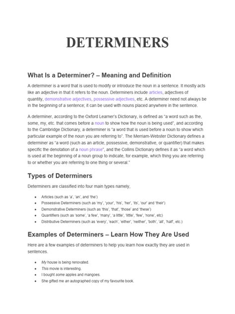 Determiners Eng Class 10 Pdf Noun Adjective