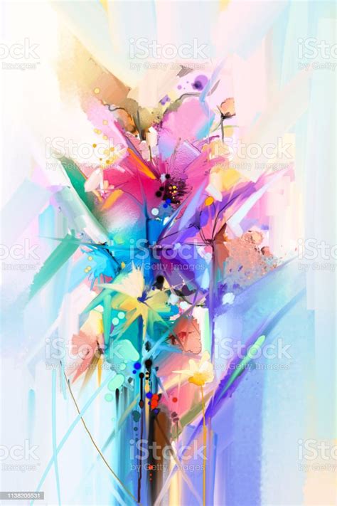 추상 화려한 오일 봄 꽃의 아크릴 그림입니다 손으로 그린 브러시 스트로크 캔버스에 삽화 유화 배경 꽃입니다 꽃 식물에 대한 스톡 사진 및 기타 이미지 Istock