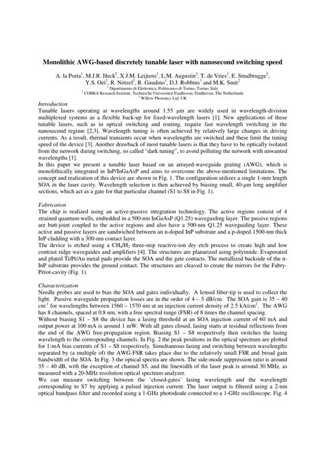 Pdf Monolithic Awg Based Discretely Tunable Laser Diode With Nanosecond Switching Speed