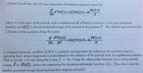 Solved Recall That The 3 D Time Dependent Schrodinger