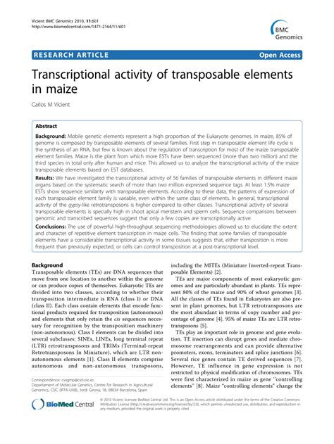 Pdf Transcriptional Activity Of Transposable Elements In Maize