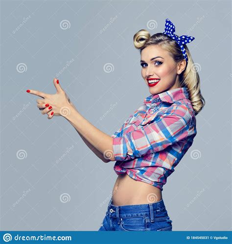 Woman Pin Up Showing Something Or Copyspace Stock Image Image Of