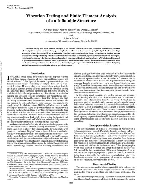 Vibration Testing And Finite Element Analysis Of An In Atable Structure
