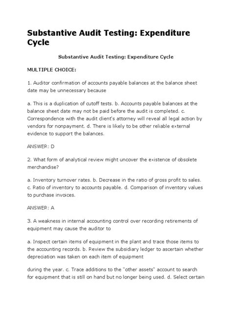 Substantive Audit Testing Expenditure Pdf Accounts Payable