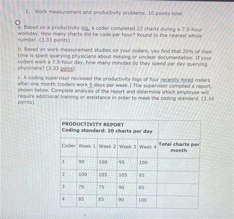 solved 1 work measurement and productivity problems 10