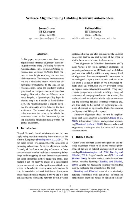Pdf Sentence Alignment Using Unfolding Recursive Autoencoders