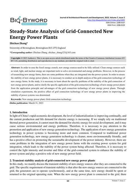 Pdf Steady State Analysis Of Grid Connected New Energy Power Plants