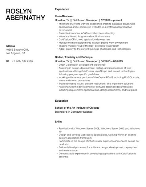 Coldfusion Developer Resume Samples Velvet Jobs