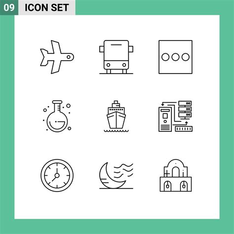 Editable Vector Line Pack Of 9 Simple Outlines Of Vessel Ship Vehicles