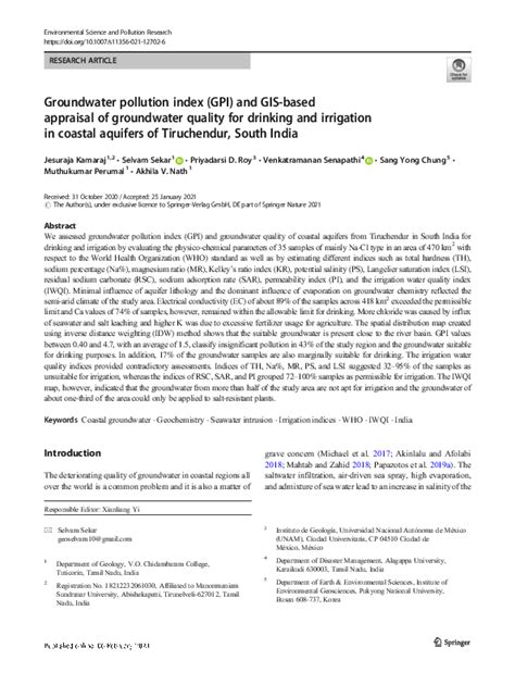 Pdf Groundwater Pollution Index Gpi And Gis Based Appraisal Of Groundwater Quality For