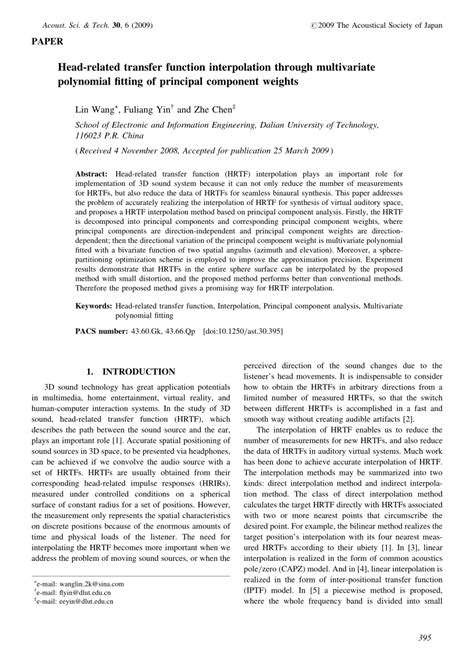 Pdf Head Related Transfer Function Interpolation Through Multivariate