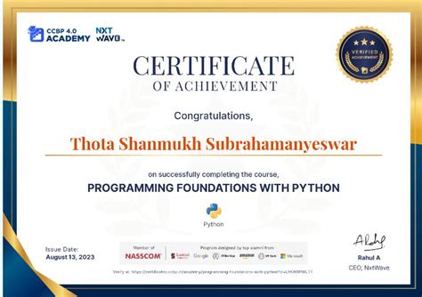 Shanmukh Subrahamanyeswar Thota On Linkedin Learning Nxtwave Rahulattuluri Happylearning