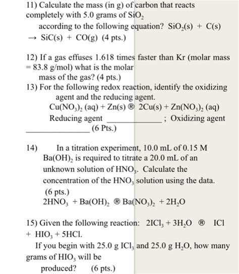 Solved 11 Calculate The Mass In G Of Carbon That Reacts