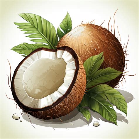 Premium Vector Vector Coconut Illustration Tropical Food Background Design Isolated Coco Leaf