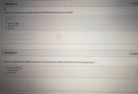 solved question 1 1 2 pts write a statement to set the name