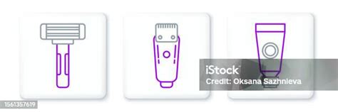 세트 라인 크림 또는 로션 화장품 튜브 면도기 및 전기 머리 깎기 면도기 아이콘 벡터 면도기에 대한 스톡 벡터 아트 및 기타 이미지 면도기 개성 개념 건강한 생활방식