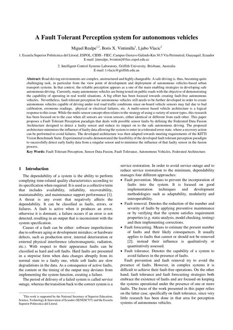 Pdf A Fault Tolerant Perception System For Autonomous Vehicles