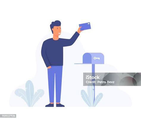 행복한 사람은 중요한 편지를 받았습니다 사업가가 근처에 서서 봉투를 들고 있다 현대 손으로 그린 만화 벡터 일러스트 우편함에 대한 스톡 벡터 아트 및 기타 이미지 Istock