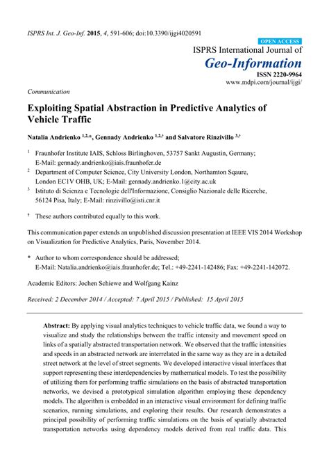 Pdf Exploiting Spatial Abstraction In Predictive Analytics Of Vehicle