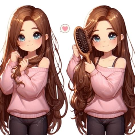 Dos Chicas Anime Con El Pelo Largo Cepillándose Contra Un Fondo