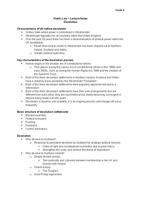 Week 4 Devolution Public Law Lecture Notes Devolution