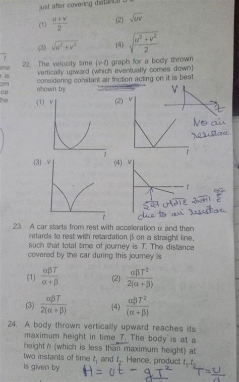 The Velocity Time V T Graph For A Body Thrown Vertically Upward Which