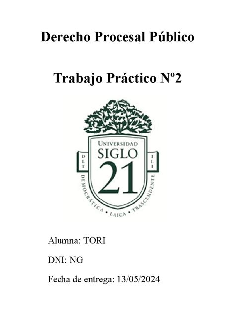 Ng🍀 Tp 2 Derecho Procesal Público Derecho Procesal Público Trabajo
