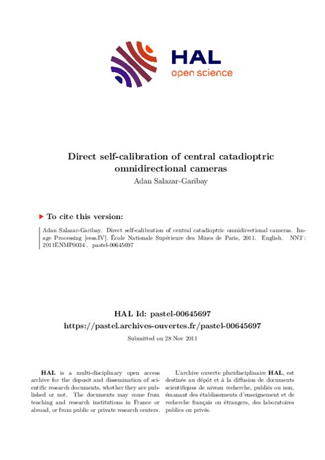 Pdf Direct Approach To The Self Calibration Of Omnidirectional Cameras
