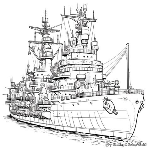 Coloring Battleship Pages Boat Ship Navy Drawing Warship Outline